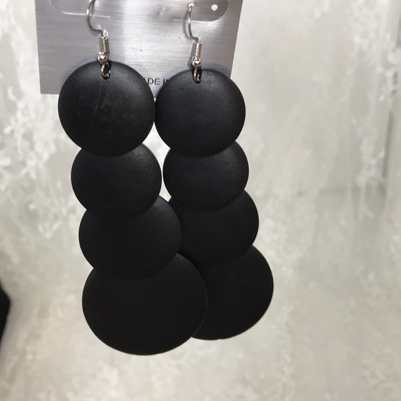 Plus One | Jewelry | Wood Disc Dangle Earrings Brown Black Color | Poshmark